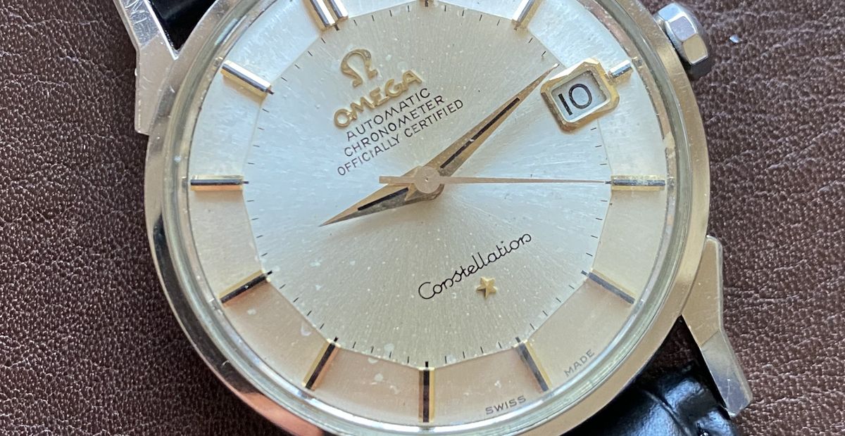 SOLD - 1960s Steel Omega Constellation Dog Leg Pie Pan 168.005 ref w ...