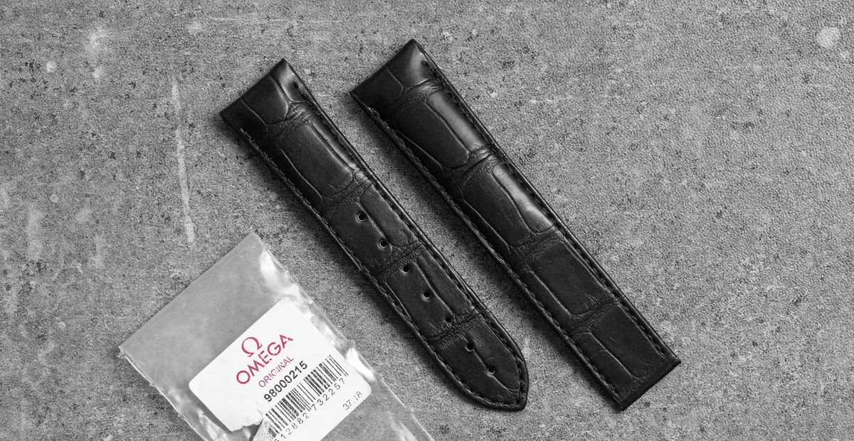 SOLD - 20mm Omega OEM Black Alligator Leather Deployant Strap 98000215 ...