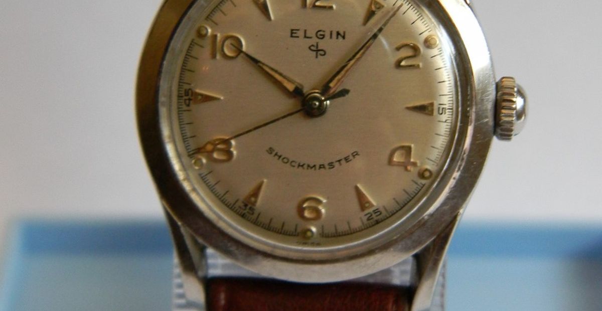 FS - ELGIN Shockmaster caliber 629 circa 1950s Steel Case Bombe Lugs ...