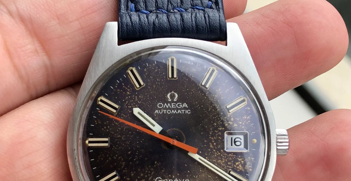 SOLD - Omega Geneve 166.041, beautiful starry night patinated blue dial ...