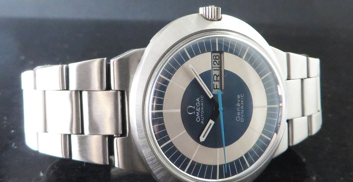 SOLD - SPECTACULAR STAINLESS STEEL OMEGA DYNAMIC DAY/DATE WITH BLUE ...