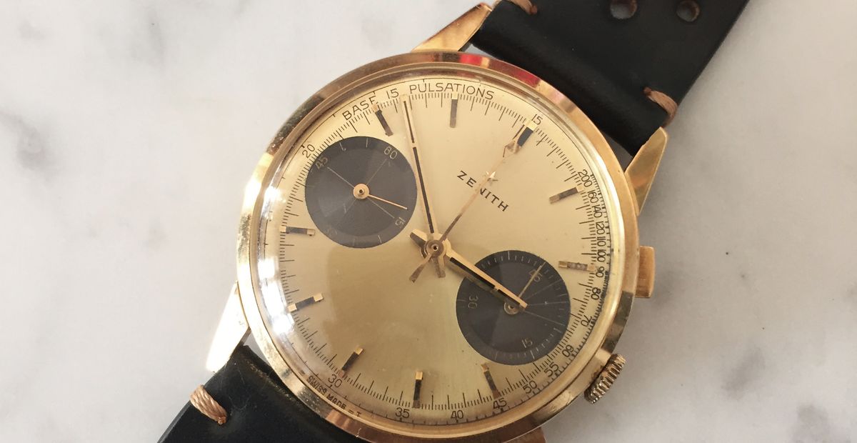 SOLD - Vintage Zenith Chronograph 146DP in 18K with blue subdials ...