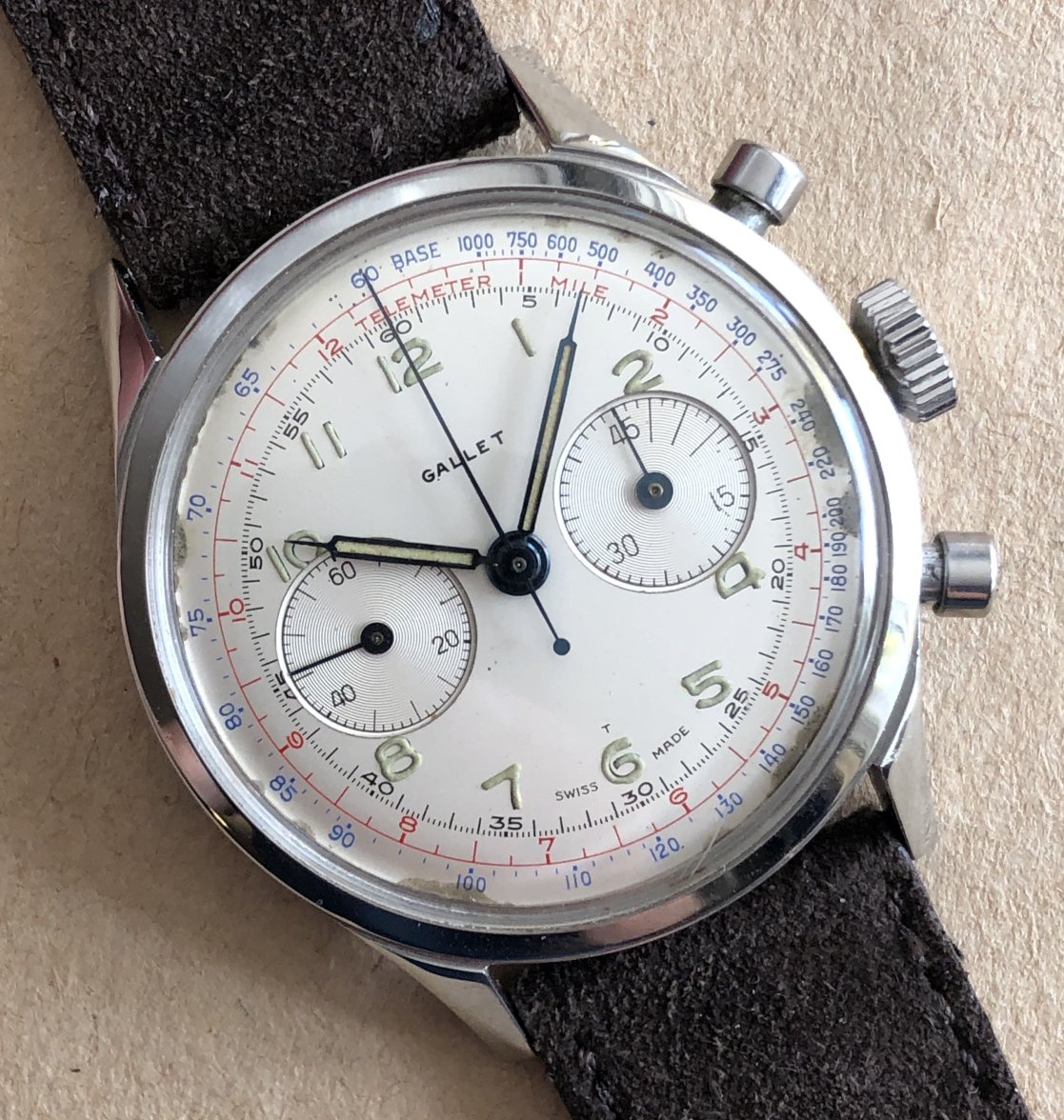 SOLD - Vintage jumbo Gallet Multichron 45 chronograph with Excelsior ...
