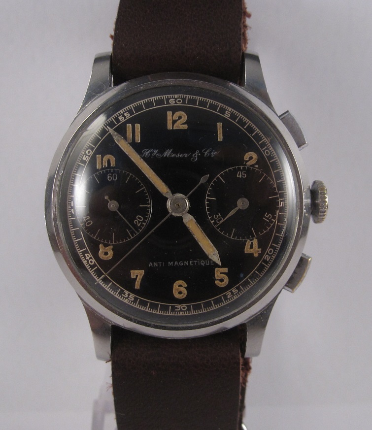 SOLD - Hy Moser & Cie, black dial, s/s, 2-reg chronograph, excellent ...