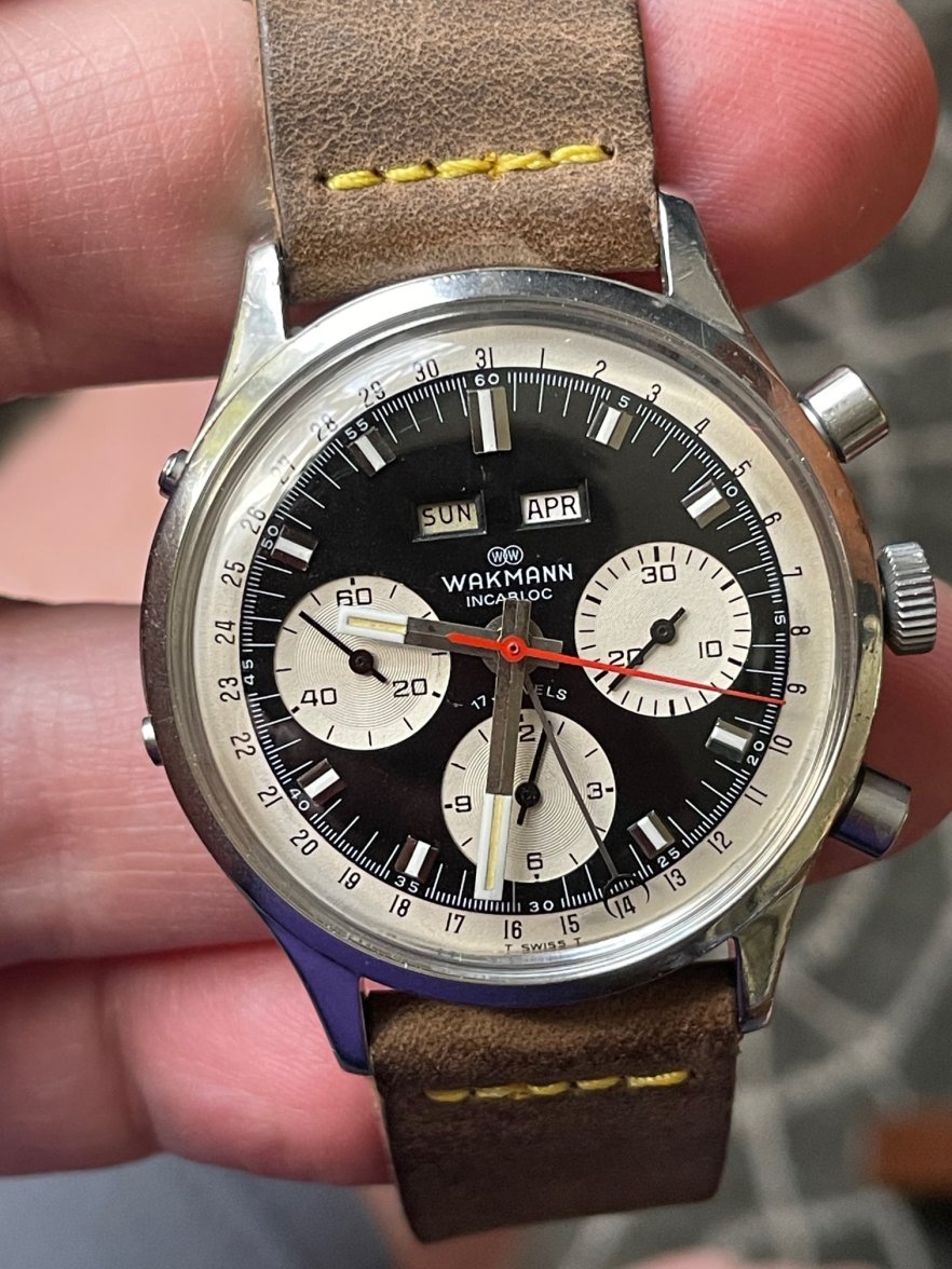 FS - Serviced Jumbo Triple Date Wakmann Panda Valjoux 730 Chronograph ...