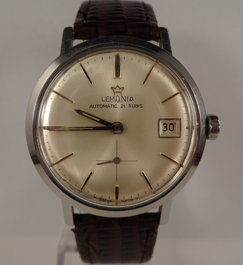 SOLD - Lemania automatic with date, s/s, cal 3615, 60ies | Omega Forums