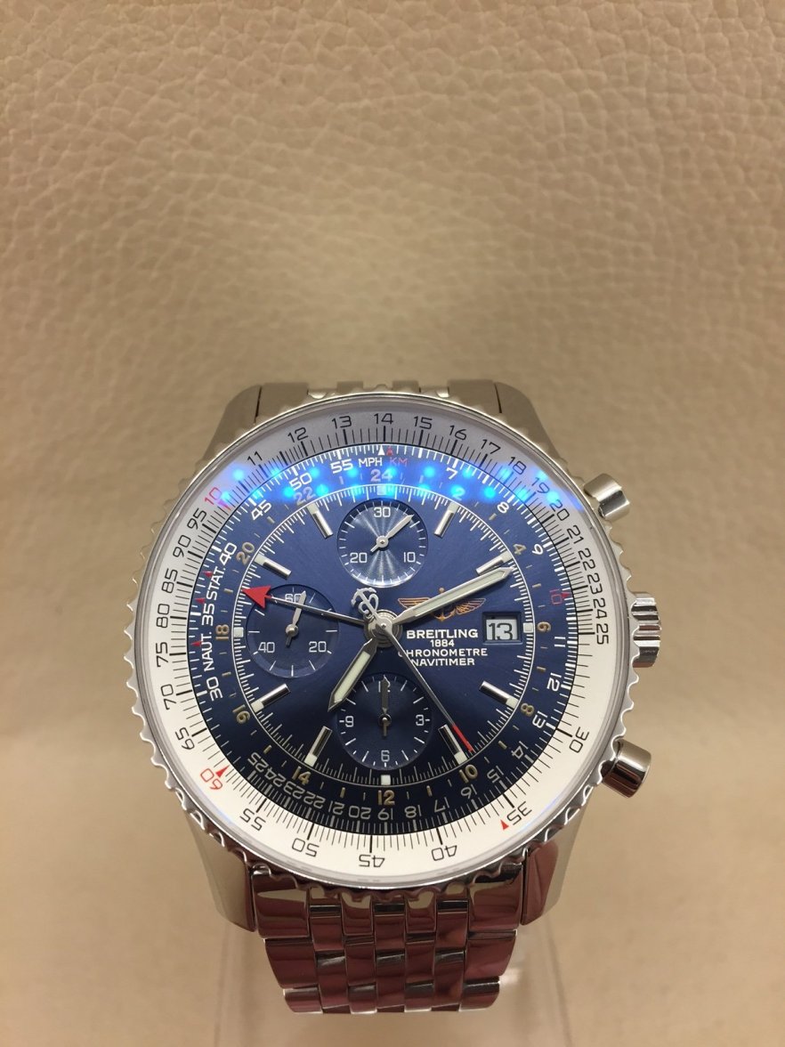 SOLD - Breitling Navitimer World Blue Dial- 46mm- B and P - $3,950 ...