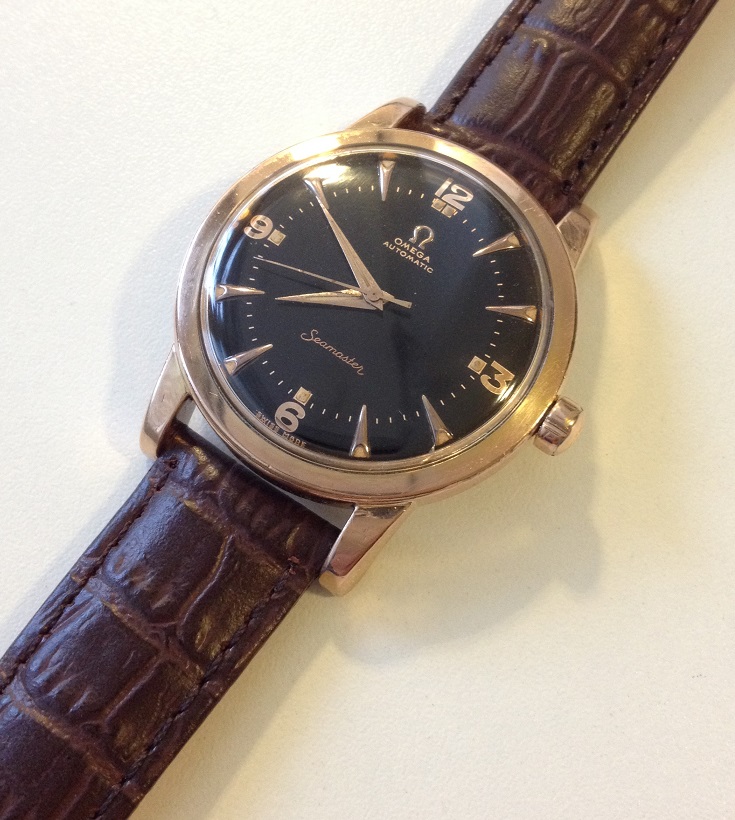 SOLD - Omega bumper, cal 351, 36 mm, rose plaque 80 micron, black dial ...