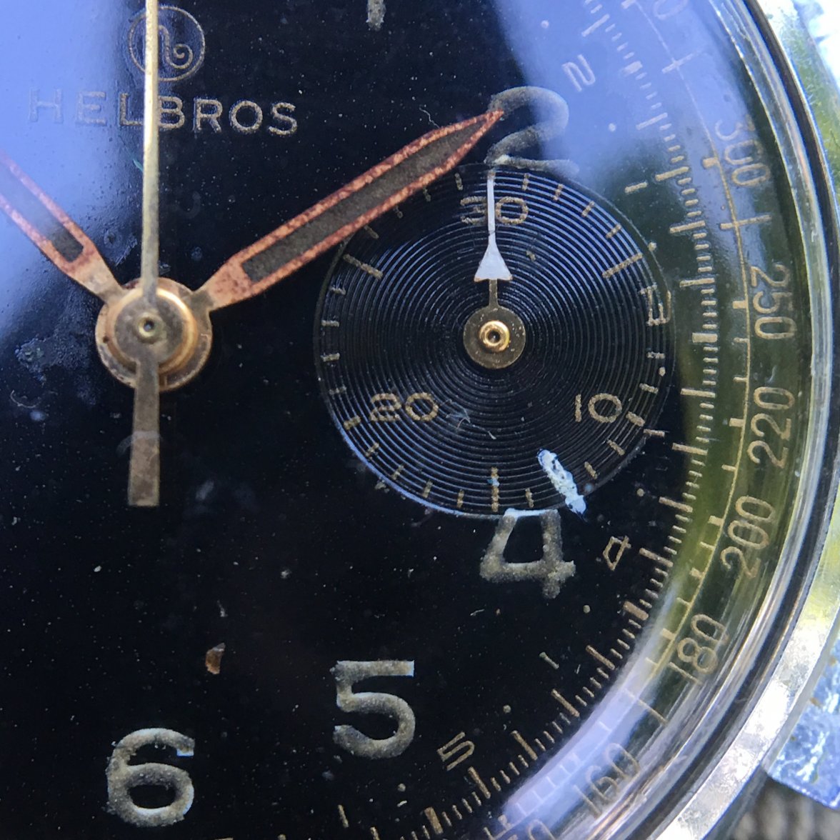 SOLD - 1940’s Helbros Gilt Radium Dial Chronograph with Venus 188 ...