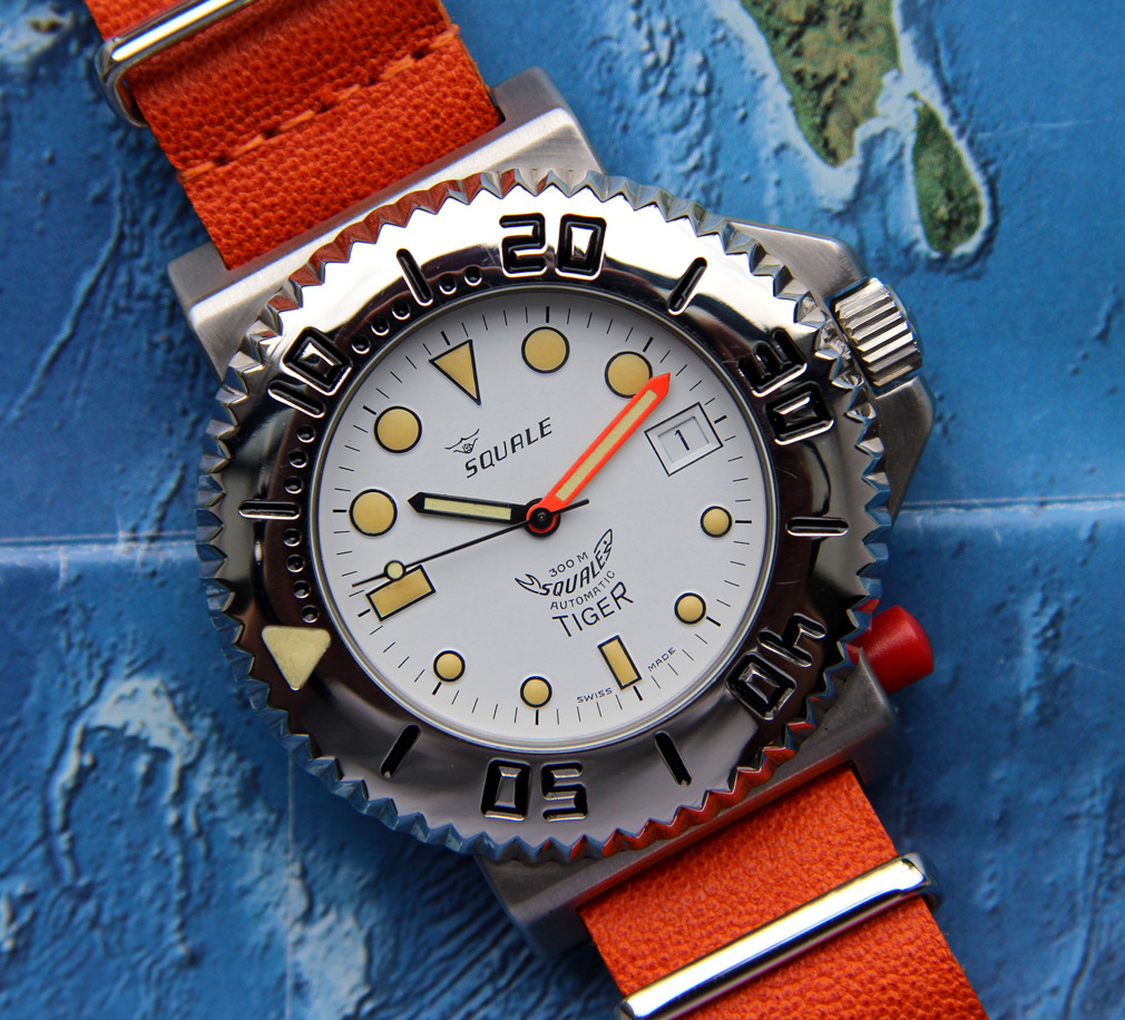 SOLD - BLOWOUT: Vintage Squale Tiger 300m Diver w/ White Dial, Ploprof ...