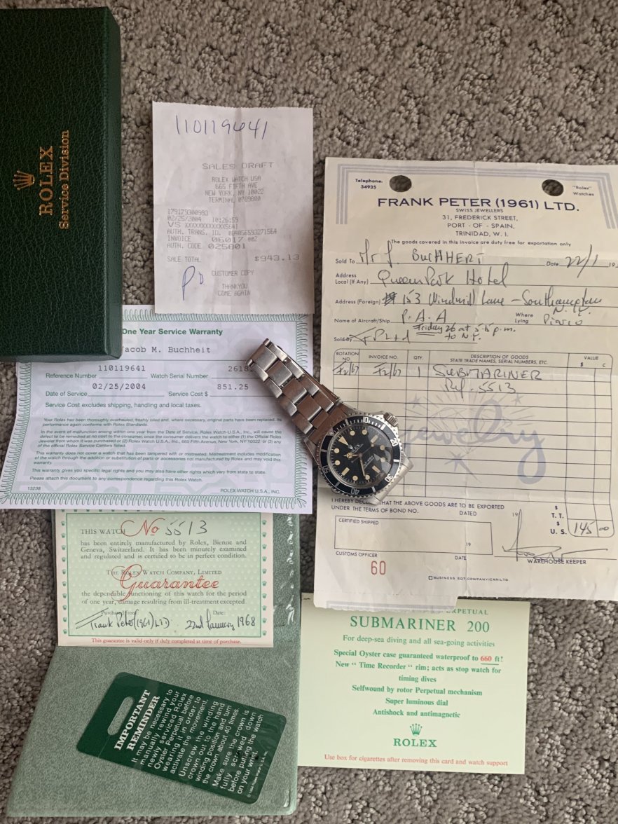 SOLD - Rolex Submariner 5513, Original Receipt & Service Papers, Matte ...