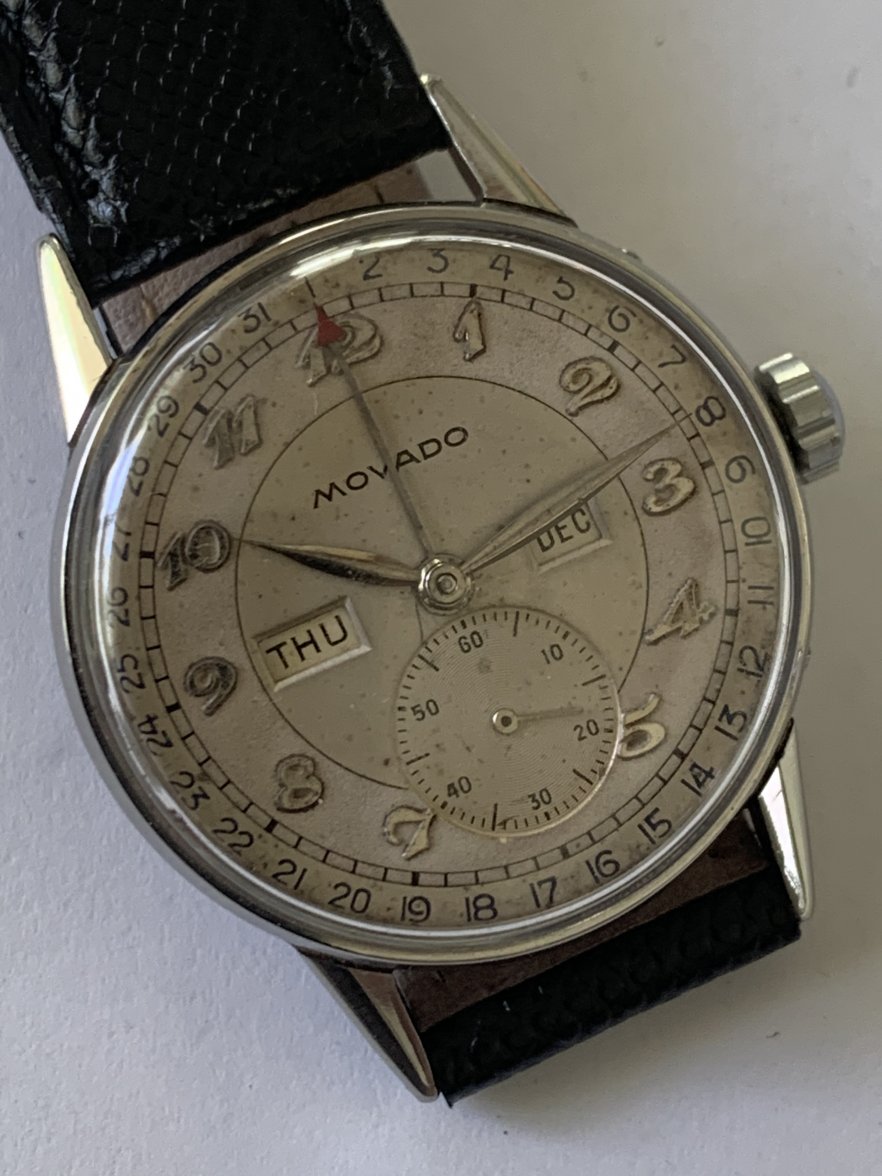 FS: Superb 1940s Movado Triple Date Stainless Steel Calendograph ...